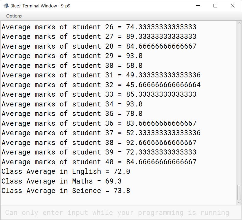 The class teacher wants to store the marks obtained in English Maths ...