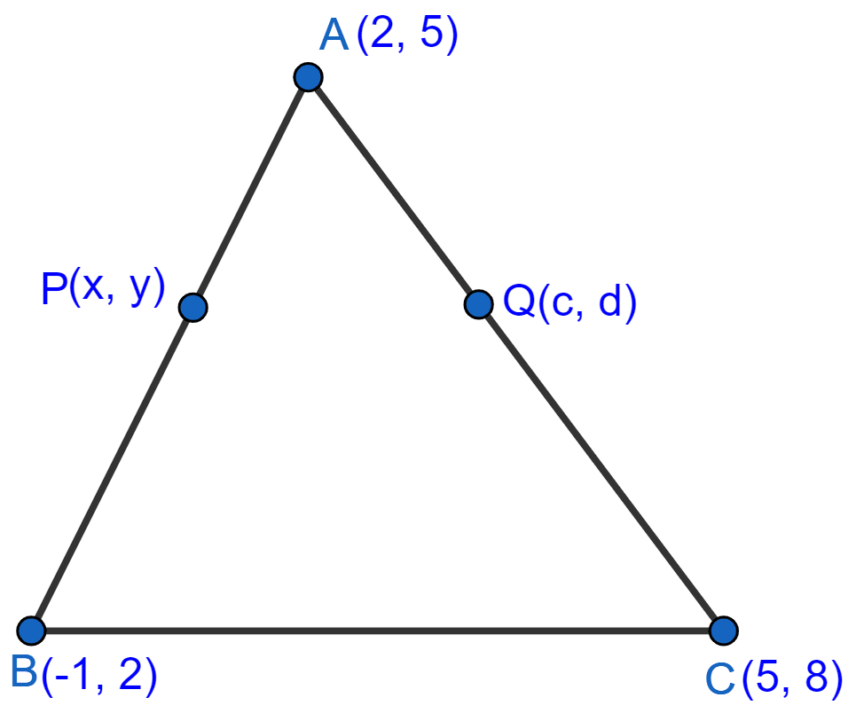 A(2, 5), B(-1, 2) and C(5, 8) are the co-ordinates of the | KnowledgeBoat
