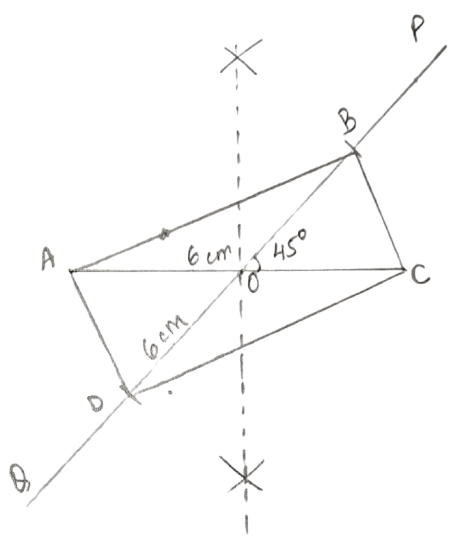 Construct a rectangle ABCD; if: each diagonal is 6 cm and | KnowledgeBoat
