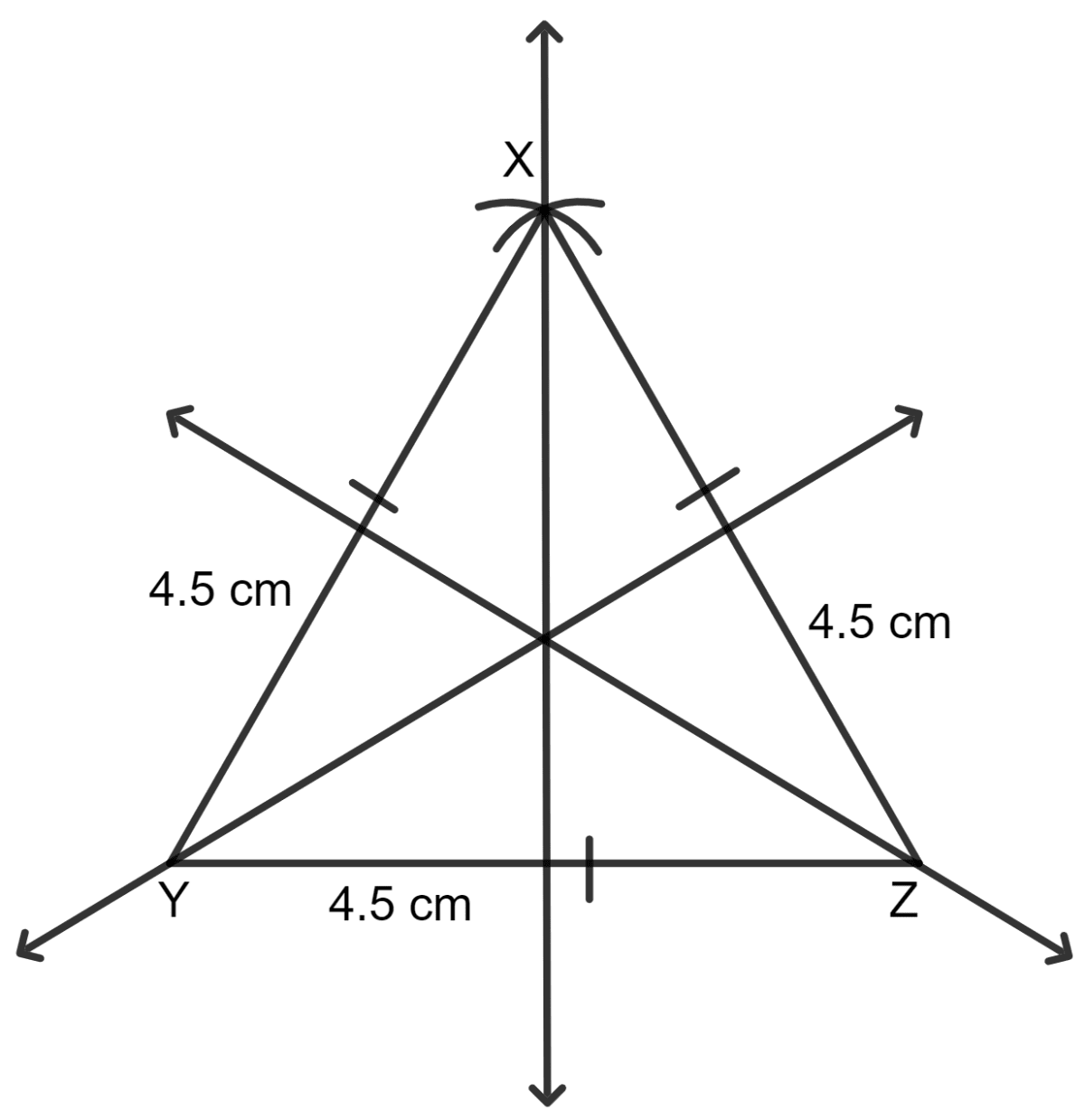 Construct a triangle XYZ in which : XY = YZ = ZX = 4.5cm. | KnowledgeBoat