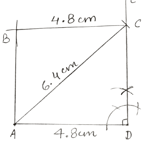 Construct a rectangle ABCD; if : AD = 4.8 cm and diagonal AC | KnowledgeBoat