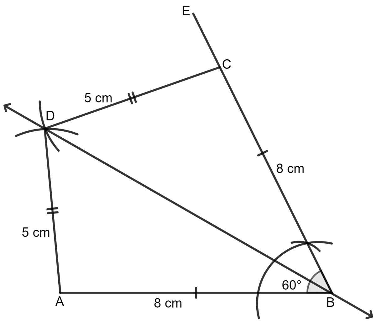Draw a kite shaped figure ABCD in which AB = BC = 8 cm, AD = | KnowledgeBoat