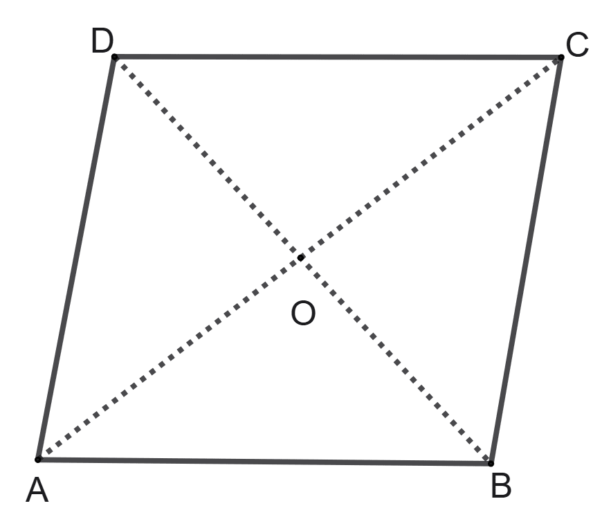 In parallelogram ABCD, diagonal AC and BD intersect each | KnowledgeBoat