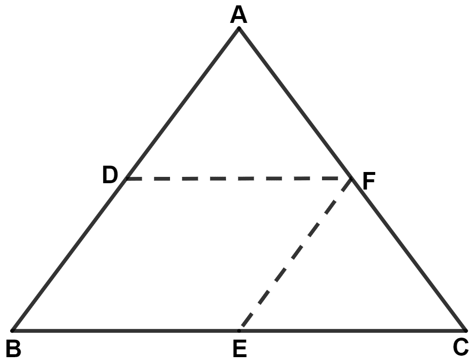 D and F are mid-points of sides AB and AC of a triangle ABC. | KnowledgeBoat