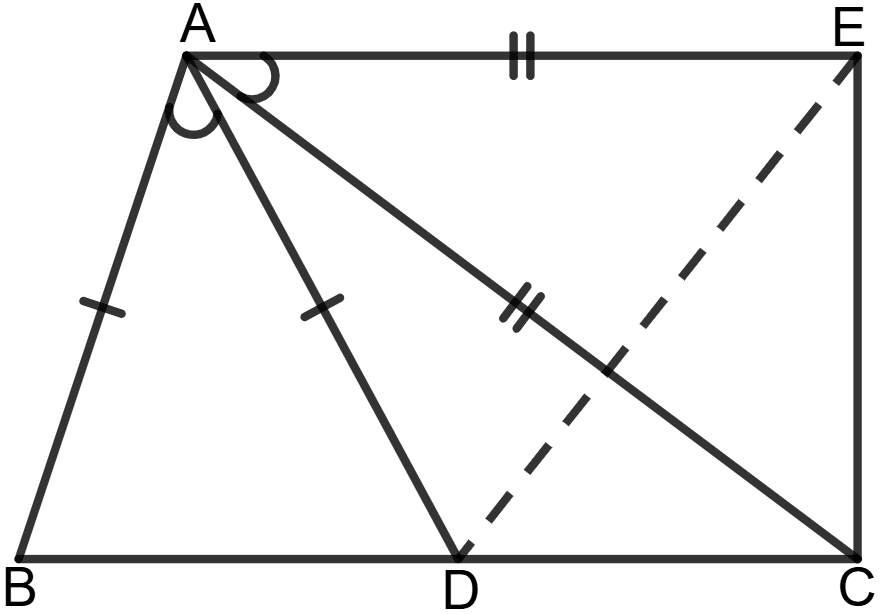 In the following figure, AB = AD, AC = AE and ∠BAD = ∠CAE. | KnowledgeBoat