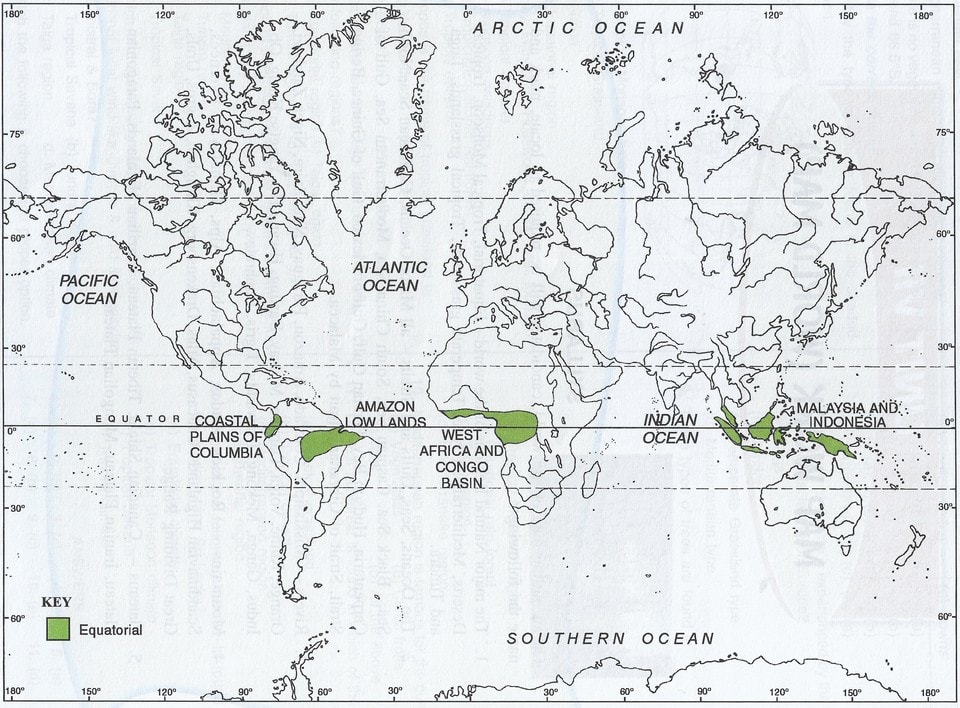 On An Outline Map Of The World Mark Equatorial Regions KnowledgeBoat