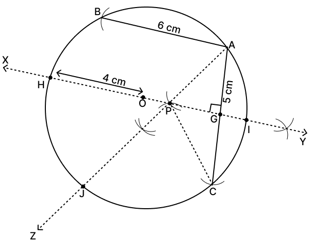 Draw a circle of radius 4 cm and mark two chords AB and AC | KnowledgeBoat